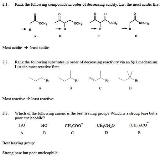 Solved Rank The Following Compounds Order Decreasing Acidity List The