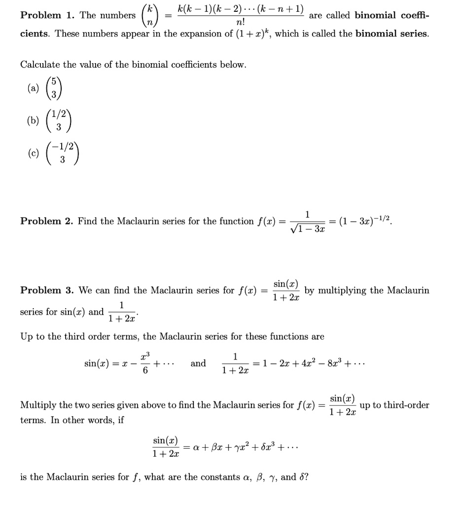 SOLVED:k(k - 1)k - 2):(kin+l) Problem 1. The numbers are called ...