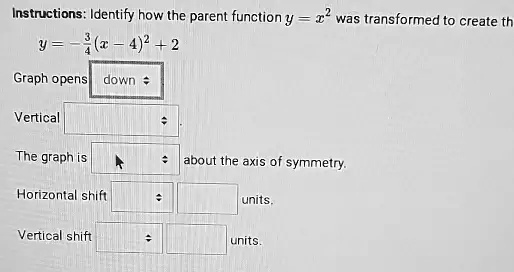 SOLVED: Instructions: Identify how the parent function y was transformed to create th Graph ...