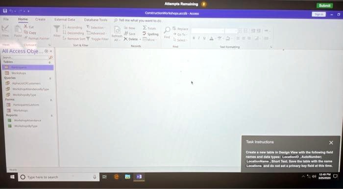 Solved Create A New Table In Design View With The Following Field Names And Data Types