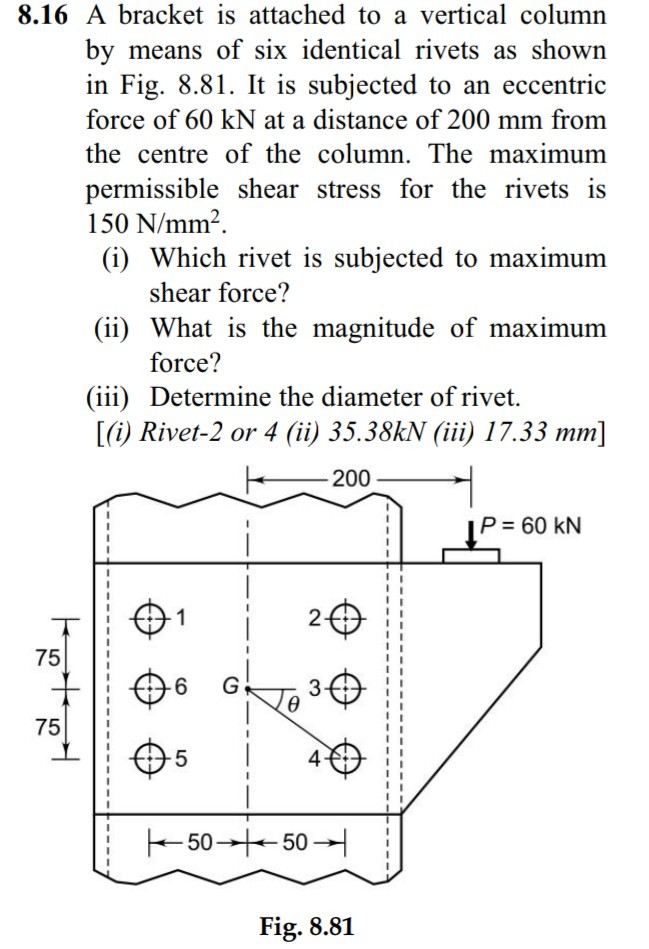 8.16 A bracket is attached to a vertical column by means of six ...