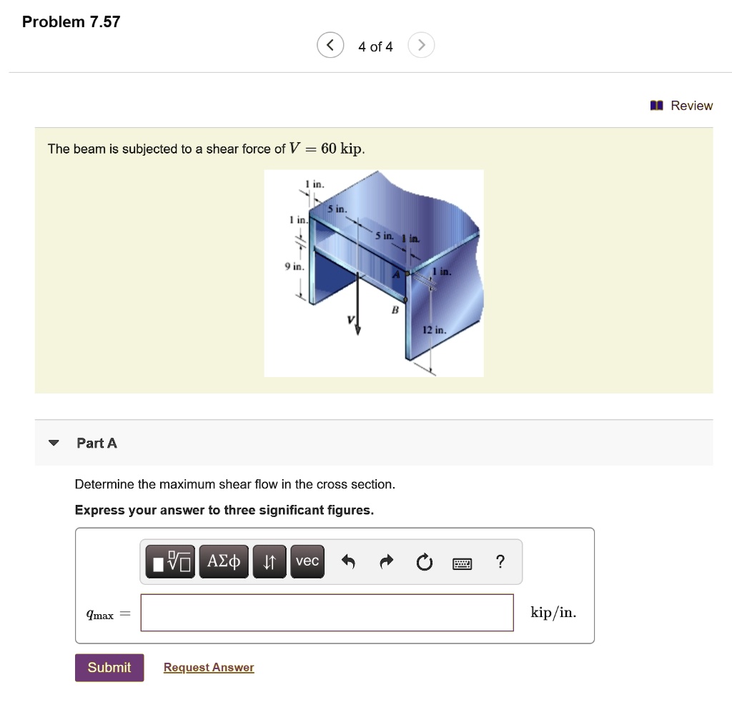 SOLVED: Problem 7.57 4 of 4 Review The beam is subjected to a shear ...