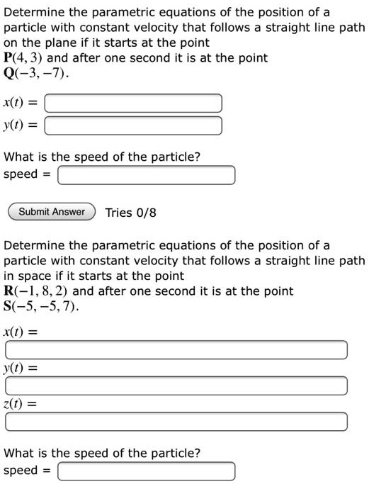 determine the parametric equations of the position of a particle with ...