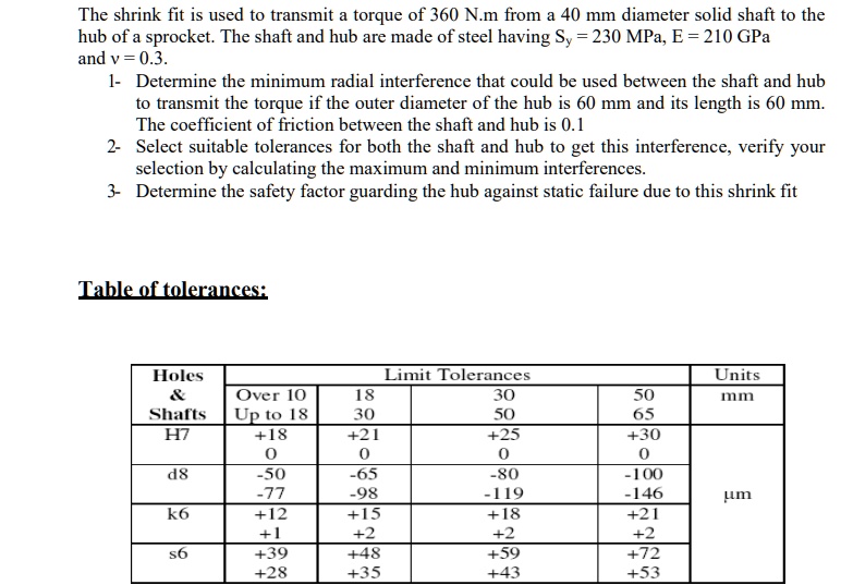 The shrink fit is used to transmit a torque of 360 N.m from...