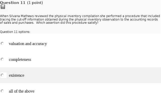 Question 11 (1 point) When Silvana Mathews reviewed the physical ...