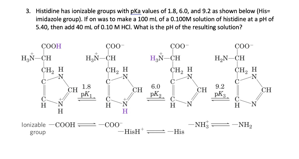 Histidine Has Ionizable Groups With PKa Values Of 1 8 SolvedLib