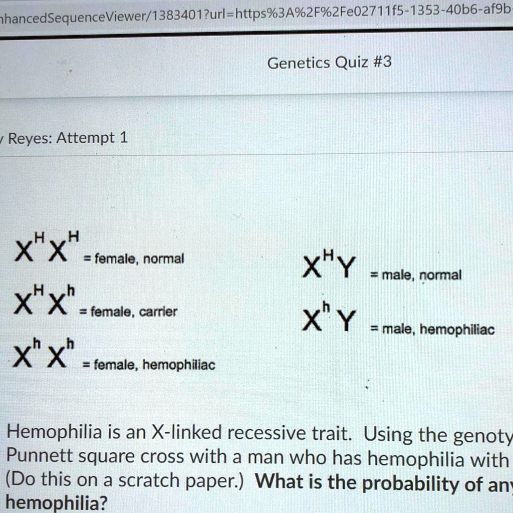 hemophilia is an x linked recessive trait using the genotypes above ...
