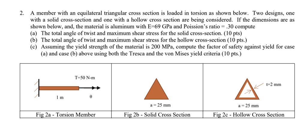 SOLVED: A member with an equilateral triangular cross section is loaded in torsion as shown ...