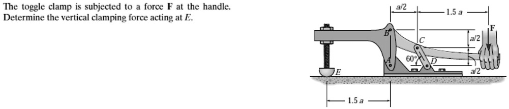The toggle clamp is subjected to a force F at the handle. Determine the ...