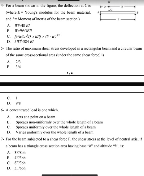 SOLVED: 4- For a beam shown in the figure, the deflection at C is ...