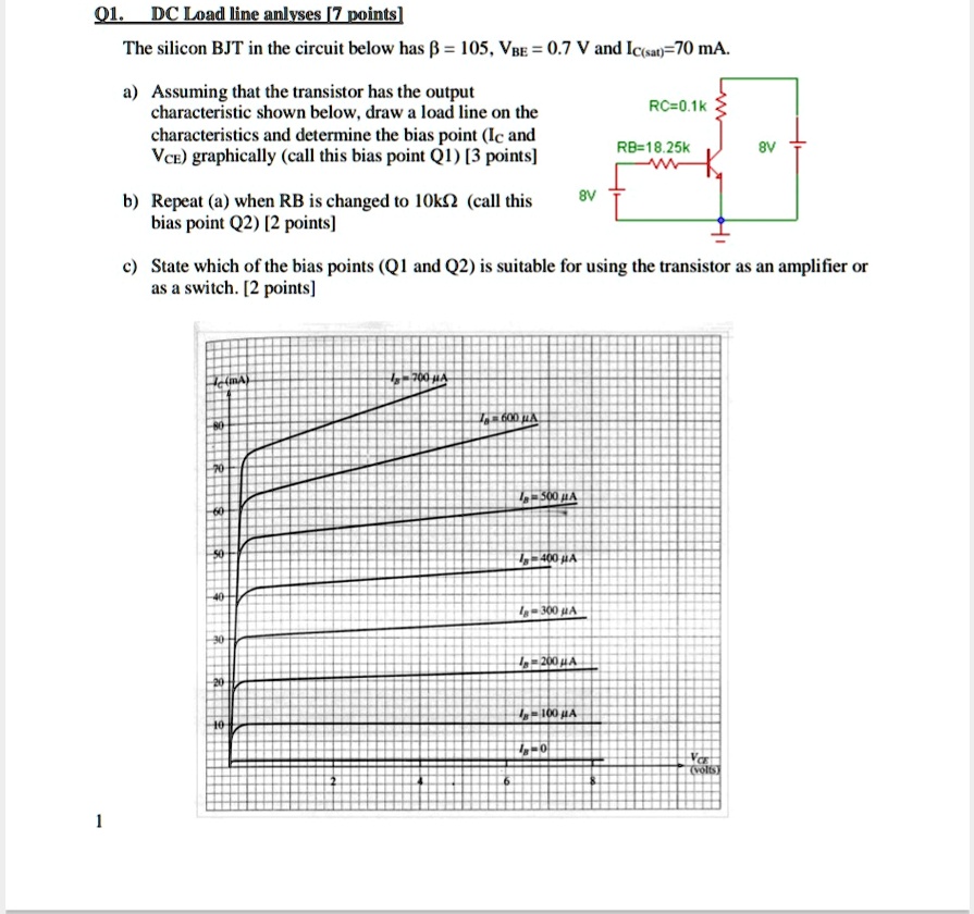 SOLVED: Texts: 01. DC Load line analysis [7 points] The silicon BJT in the circuit below has VBE ...