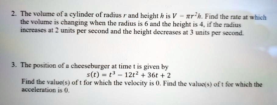 2 the volume of a cylinder of radius r and height h is v tr h find the ...