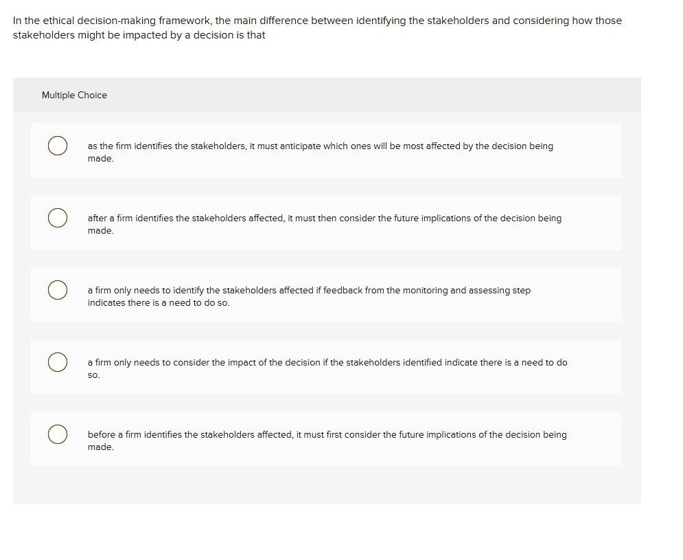 SOLVED: In the ethical decision-making framework, the main difference ...