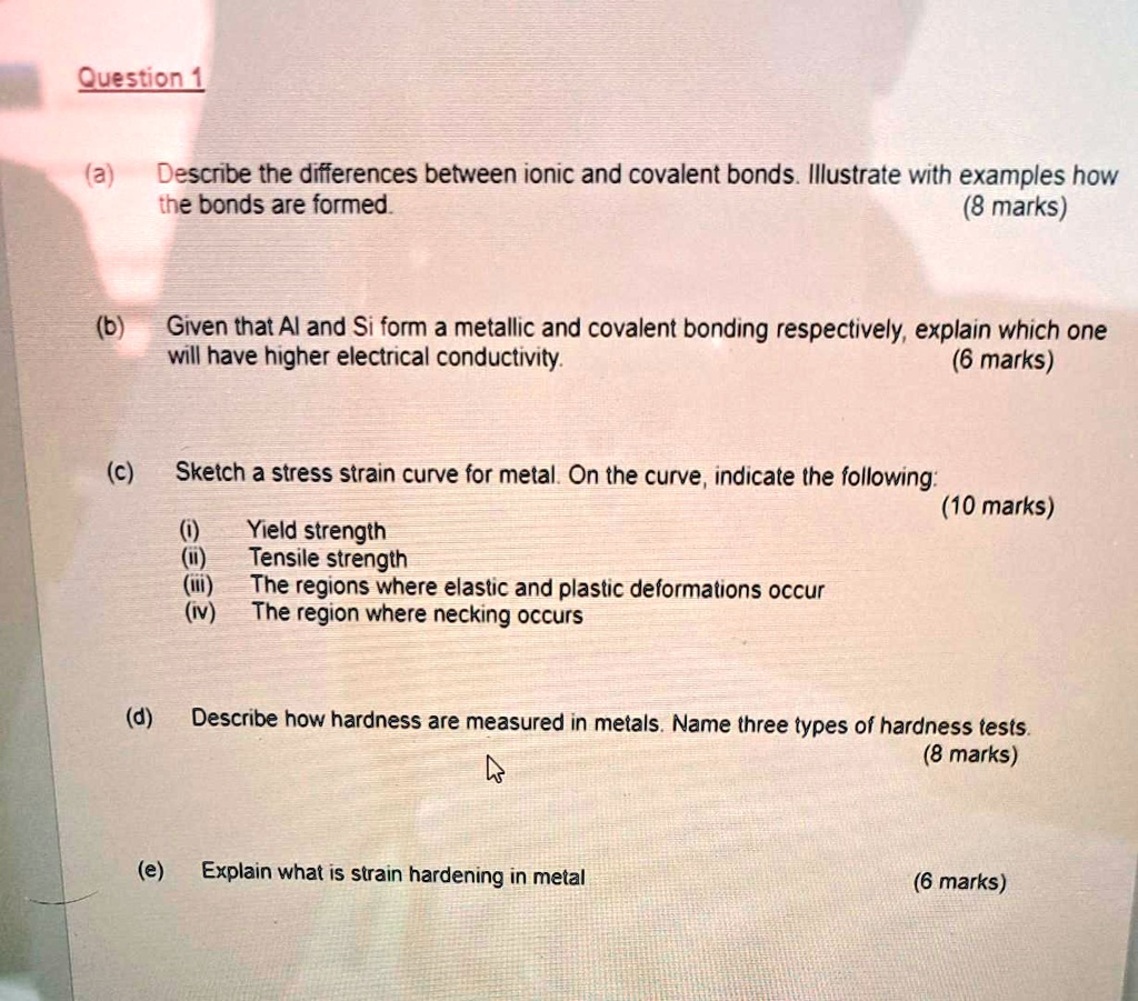 SOLVED: Question 1 (a) Describe the differences between ionic and covalent bonds. Illustrate ...