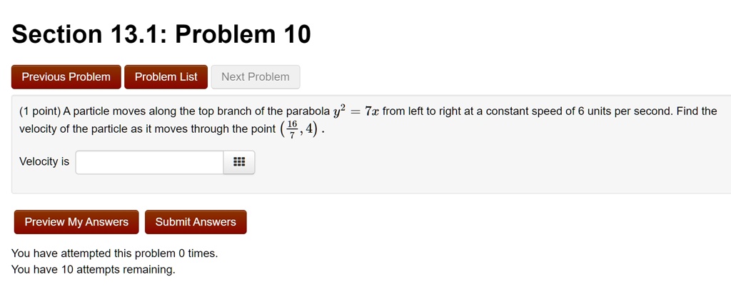 SOLVED: Section 13.1: Problem 10 Previous Problem Problem List Next Problem point) A particle ...