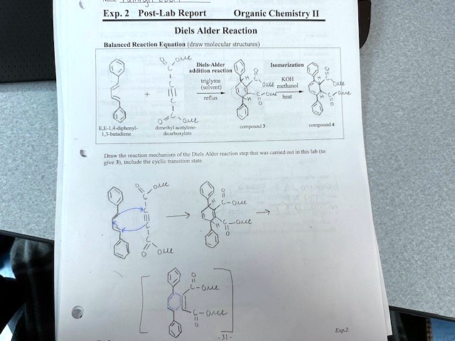 Exp. 2 Post-Lab Report Organic Chemistry II Diels Alder Reaction ...