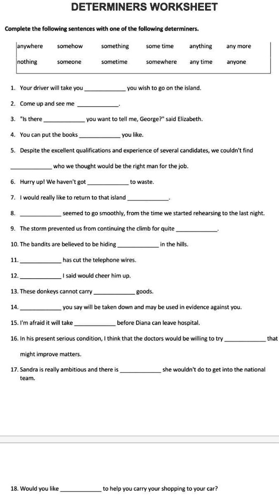 help me to solve this question plese help me determiners worksheet ...