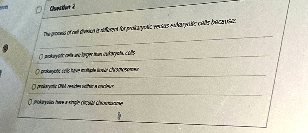 Question 2 The process of cell division is different for prokaryotic ...