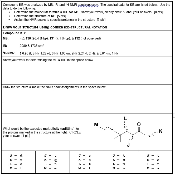 SOLVED: Compound KB was analyzed by MS, IR, and 1H-NMR spectroscopy. The spectral data for KB ...