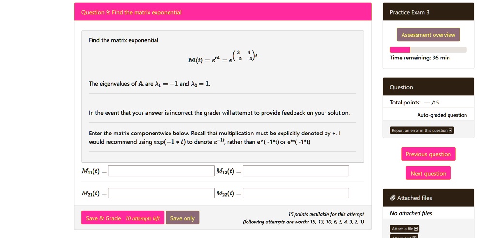 Solved Text Question 9 Find The Matrix Exponential Practice Exam 3 9216