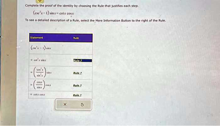 Solved Texts Complete The Proof Of The Identity By Choosing The Rule That Justifies Each Step