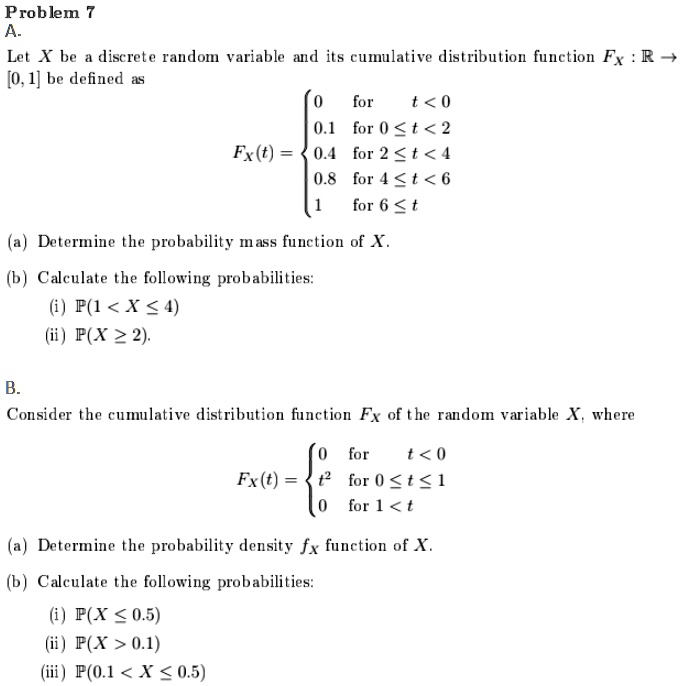 SOLVED: Problem 7 Let X be discrete random variable and its cumulative ...