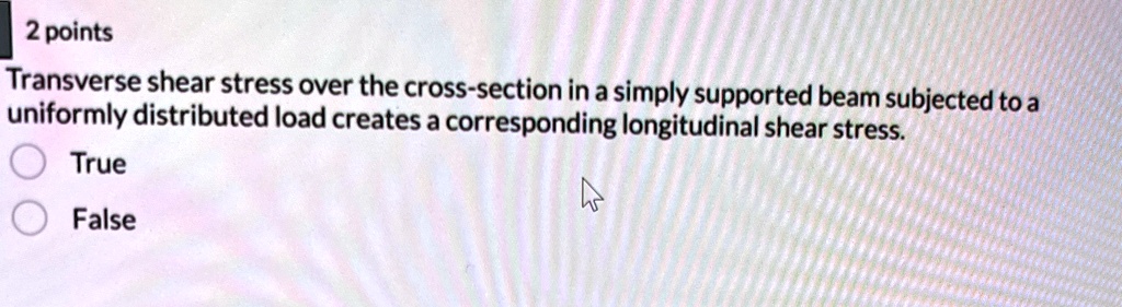 2 points Transverse shear stress over the cross-section in a simply ...