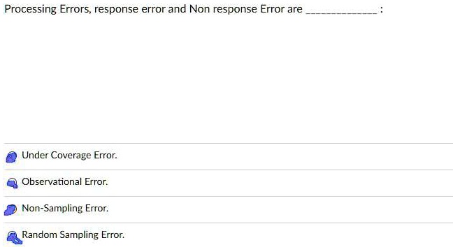 SOLVED: Processing Errors, Response Error, and Non-response Error are ...