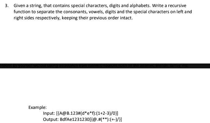 Solved Implementation In Python 3 Given A String That Contains Special Characters Digits And