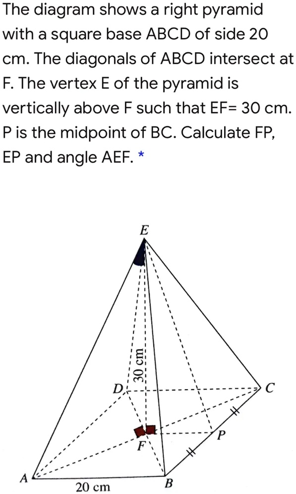 SOLVED: The diagram shows a right pyramid with a square base ABCD of ...