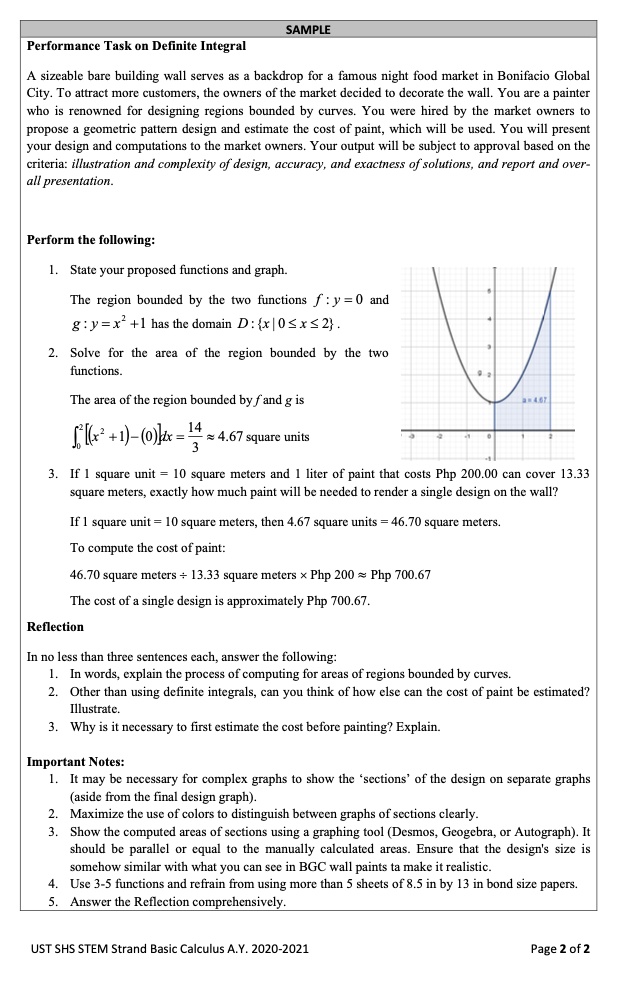 SOLVED: SAMPLE Performance Task on Definite Integral sizcable bare ...