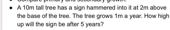 SOLVED:Tpd Pi 9' A 10m tall tree has sign hammered into it at 2m above ...