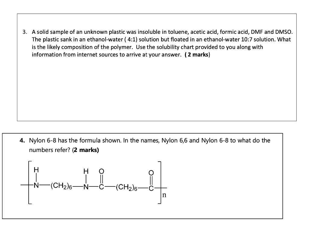 3. A solid sample of an unknown plastic was insoluble in toluene ...