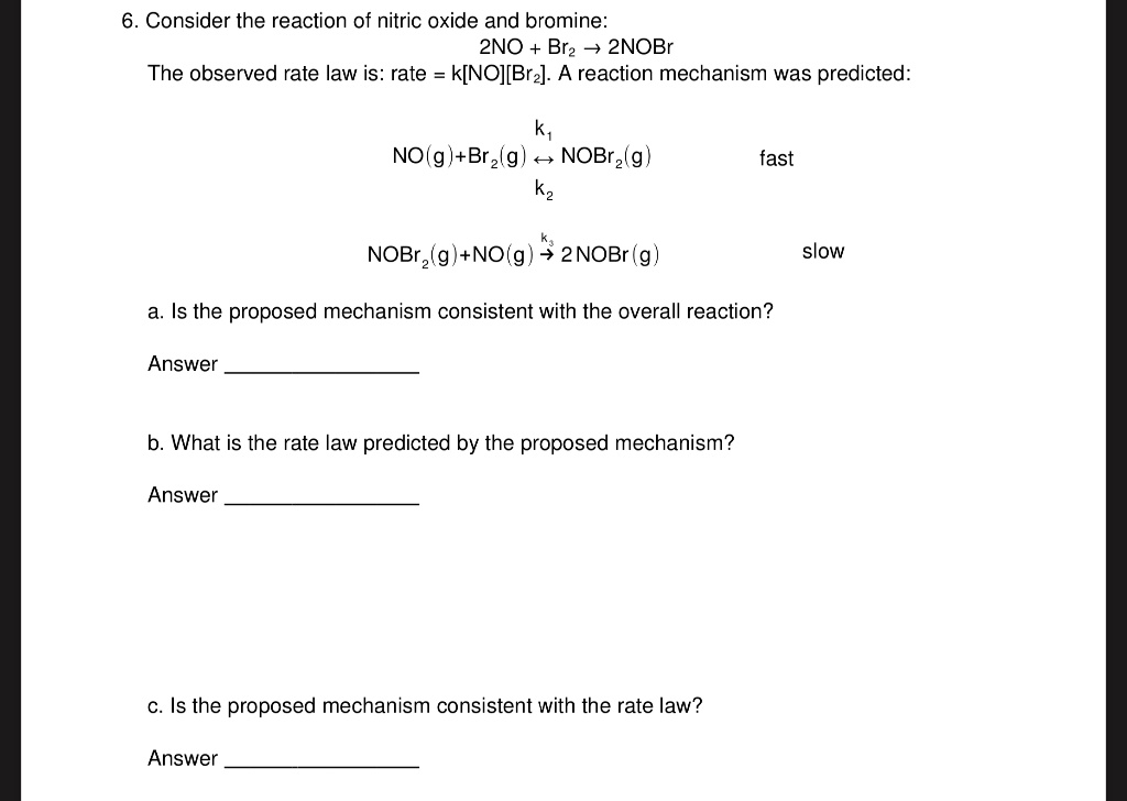 SOLVED:Consider the reaction of nitric oxide and bromine: 2NO Brz 2NOBr ...