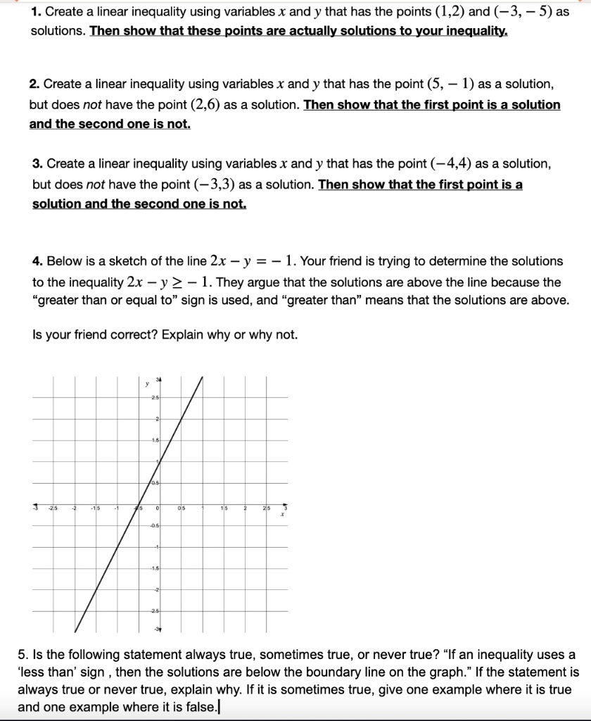 SOLVED: Create a linear inequality using variables x and y that has the ...