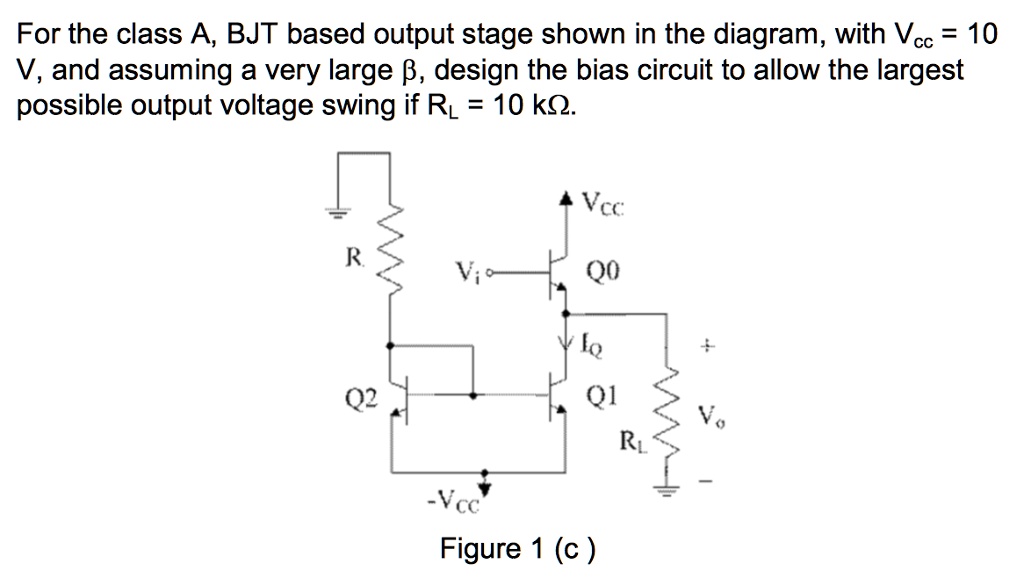 SOLVED: For the class A, BJT based output stage shown in the diagram, with Vcc = 10 V, and ...