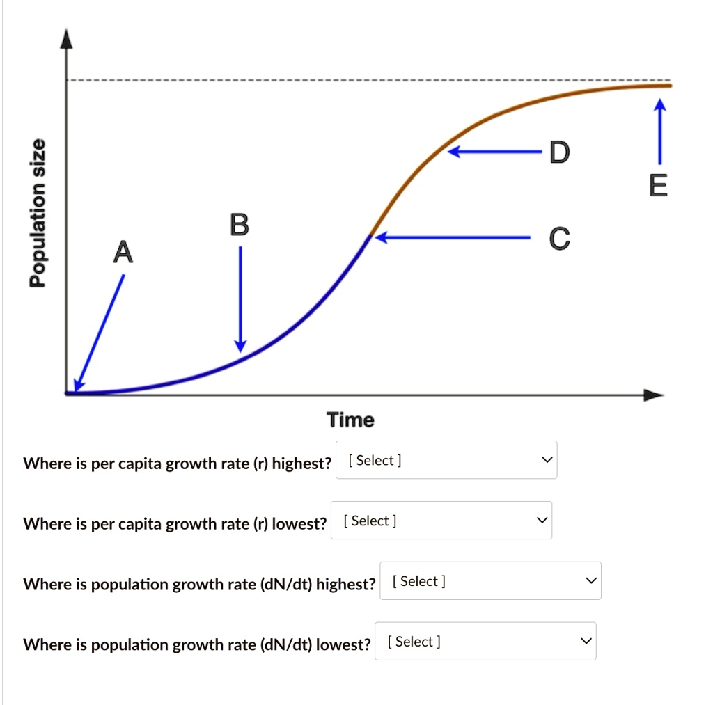 Population size A D E B C Time Where is per capita growth rate (r ...