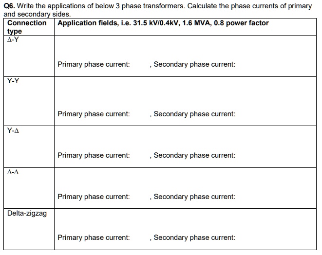 SOLVED: Q6.Write the applications of below 3 phase transformers ...