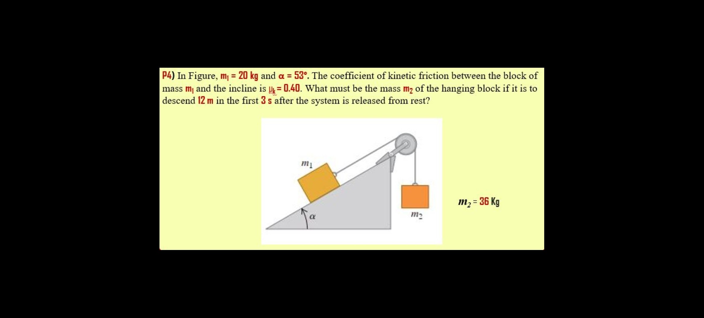 P4) In Figure, m1=20 kg and α=53^∘. The coefficient of kinetic friction ...