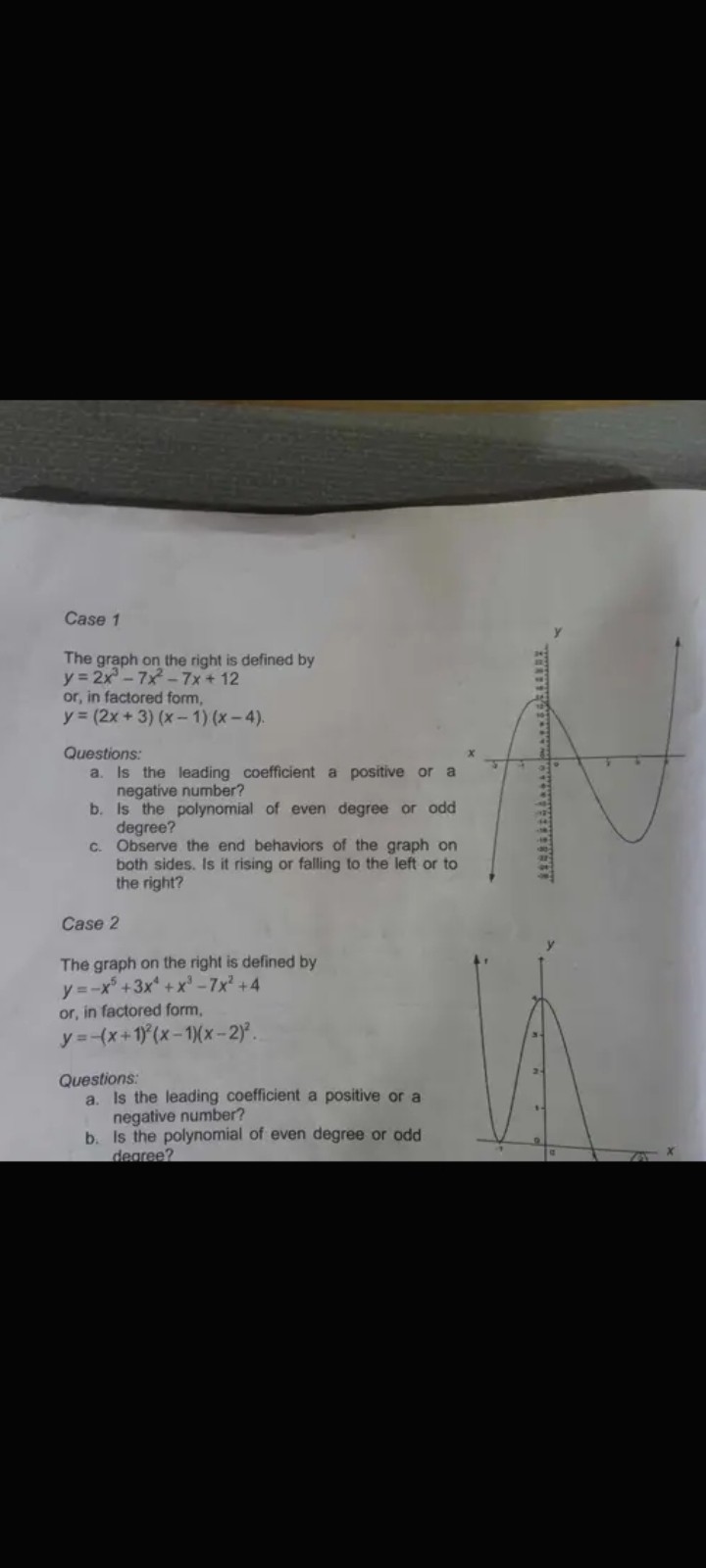 Case 1 The graph on the right is defined by y=2 x^3-7 x^2-7 x+12 or, in ...