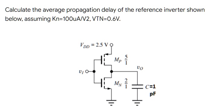 Calculate the average propagation delay of the reference inverter shown below, assuming Kn=100uA ...