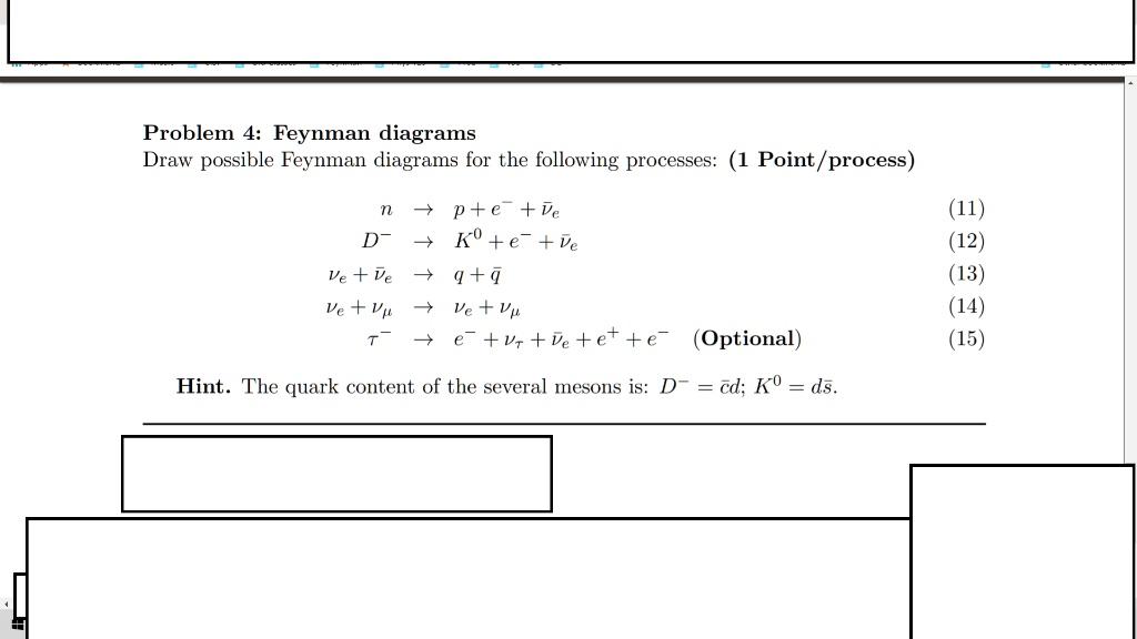 Problem 4: Feynman diagrams Draw possible Feynman diagrams for the ...