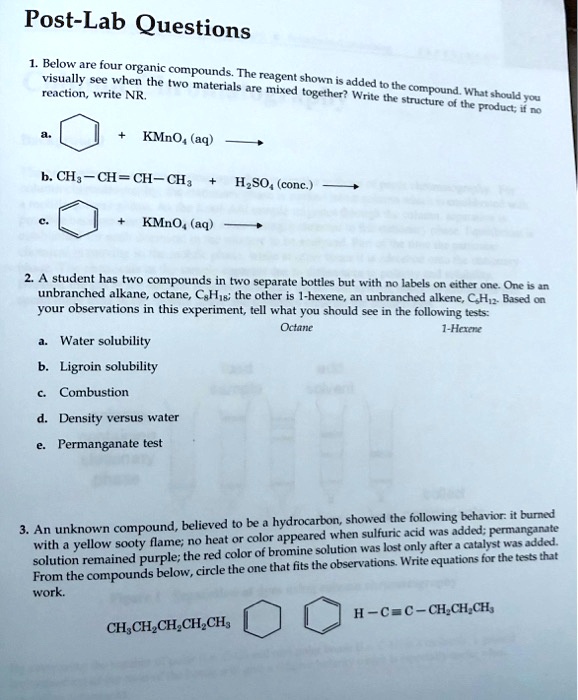 SOLVED: Post-Lab Questions: Below are four organic compounds that can be visually seen when the ...