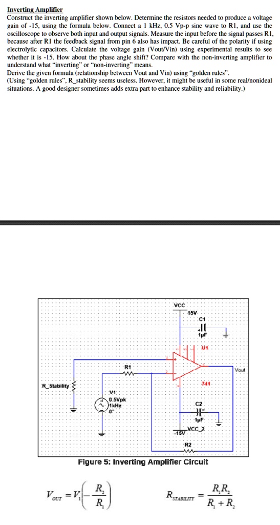SOLVED: Inverting Amplifier Construct the inverting amplifier shown below. Determine the ...