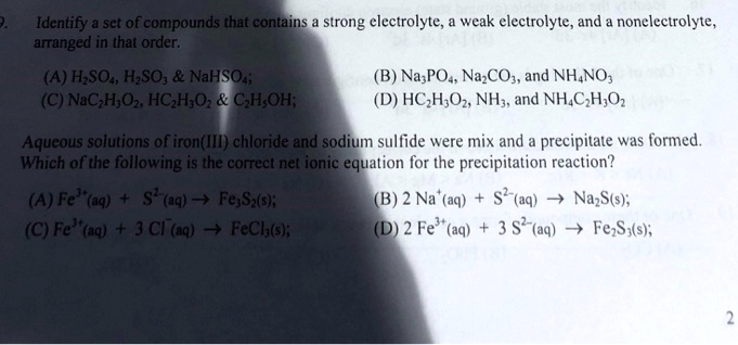 SOLVED: Identify set of compounds that contains strong electrolyte ...