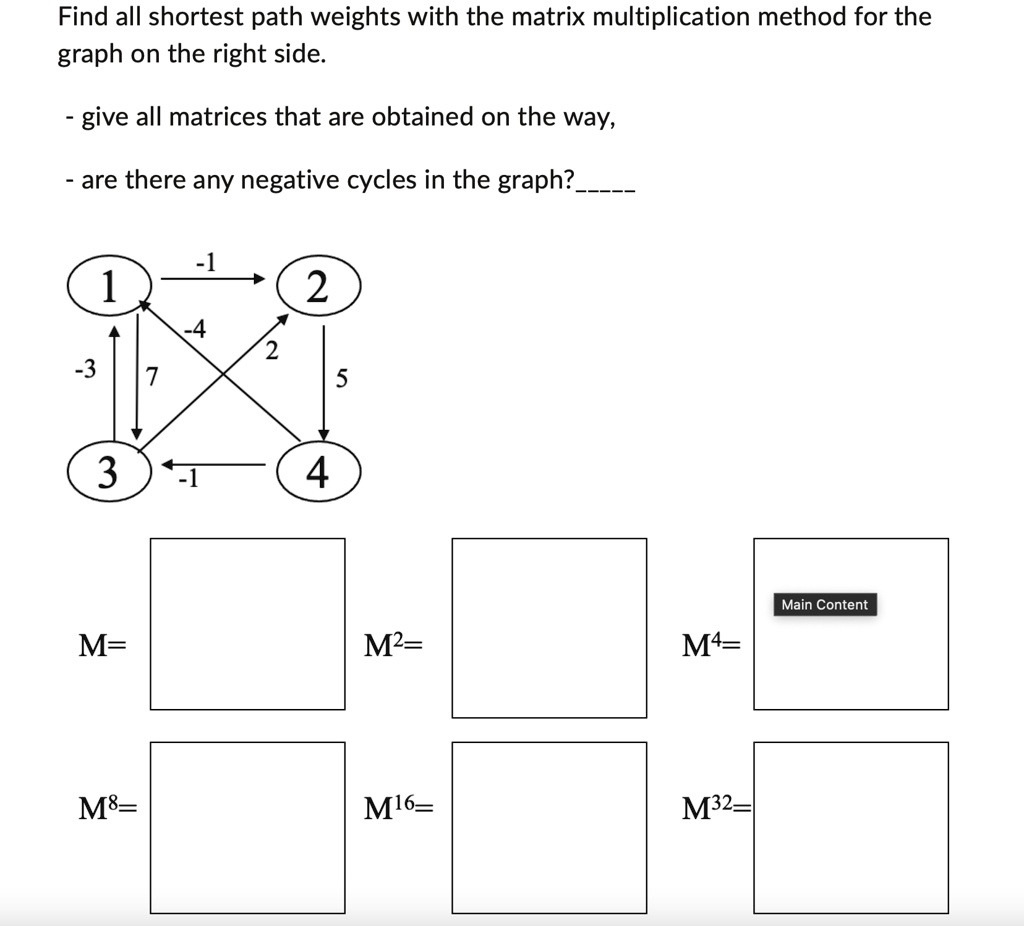 Find all shortest path weights with the matrix multiplication method ...