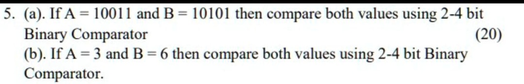 5if A10011 And B10101 Then Compare Both Values Using2 4 Bit Binary Comparator 20 B If A3 And B6 