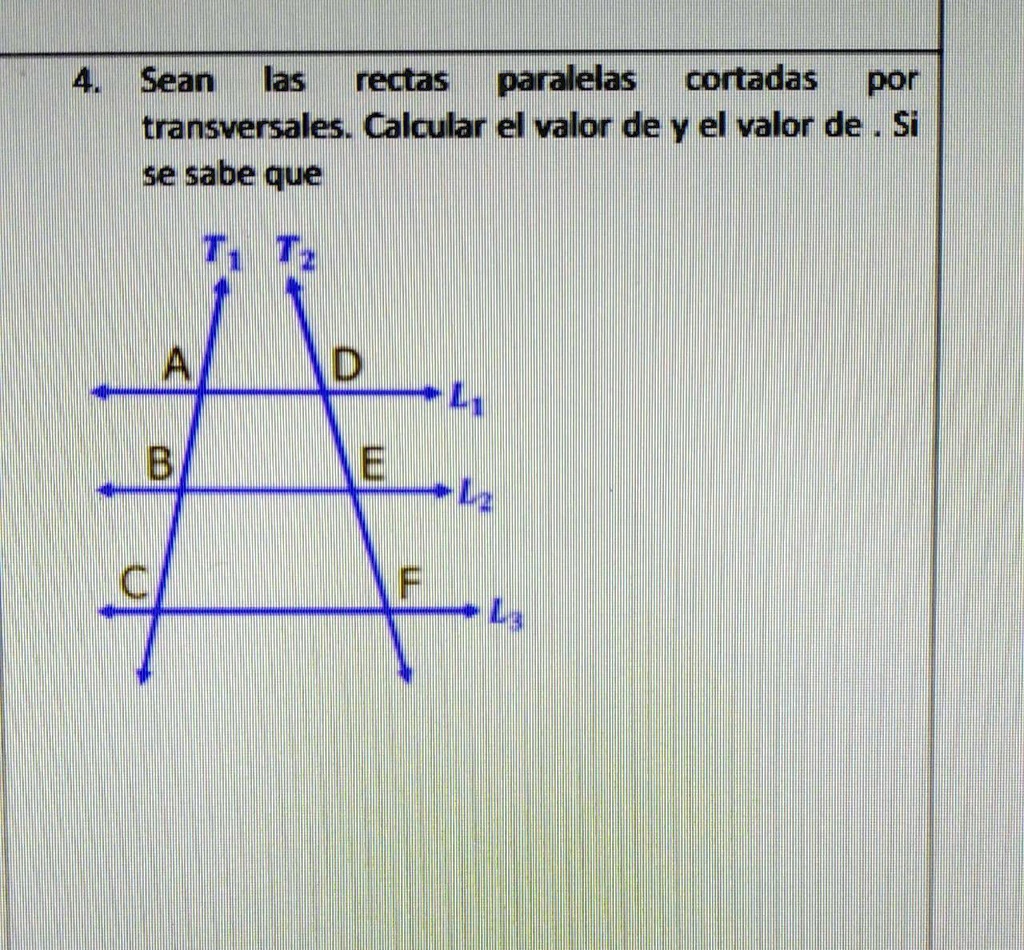 SOLVED: Sean las rectas paralelas cortadas por transversales. Calcular ...