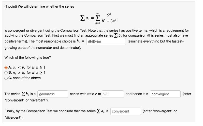 SOLVED: point) We will determine whether the series is convergent or ...