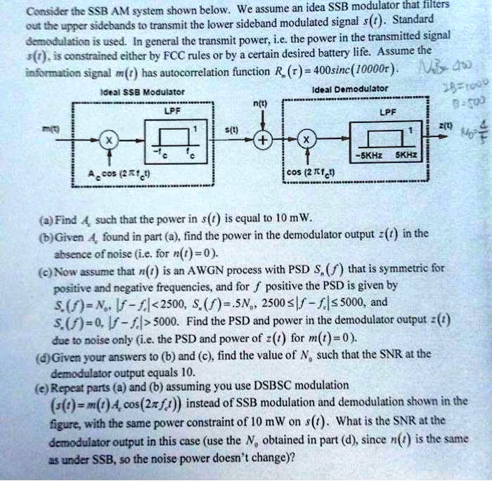 consider the ssb am system shown below we assume an ideal ssb modulator ...
